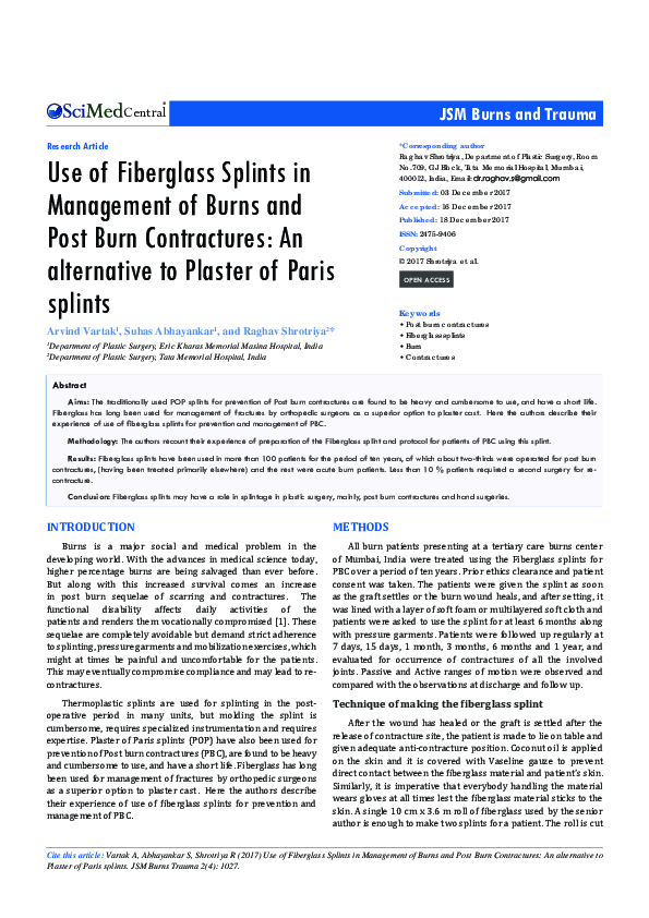 (PDF) Use of Fiberglass Splints in Management of Burns and Post Burn ...