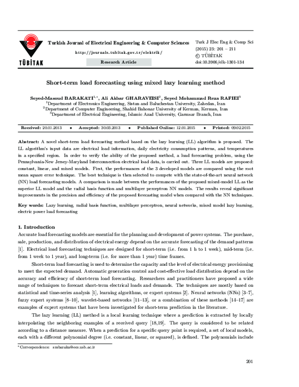(PDF) Short-term load forecasting using mixed lazy learning method | Masoud Barakati - Academia.edu