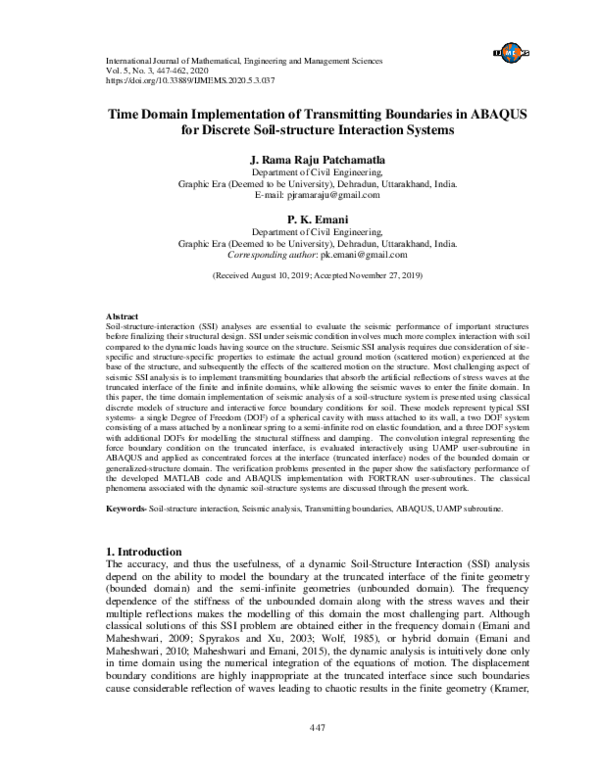 (PDF) Time Domain Implementation of Transmitting Boundaries in ABAQUS for Discrete Soil ...