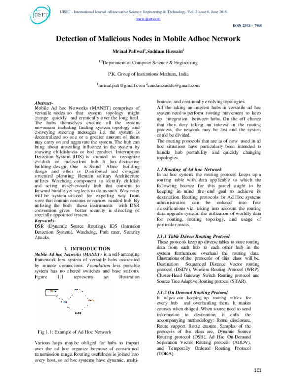 Pdf Detection Of Malicious Nodes In Mobile Adhoc Network