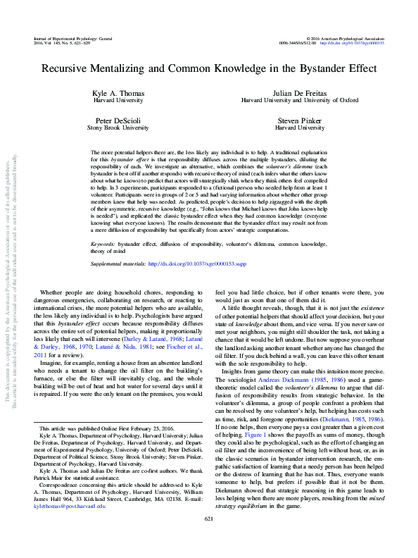(PDF) Recursive Mentalizing and Common Knowledge in the Bystander Effect