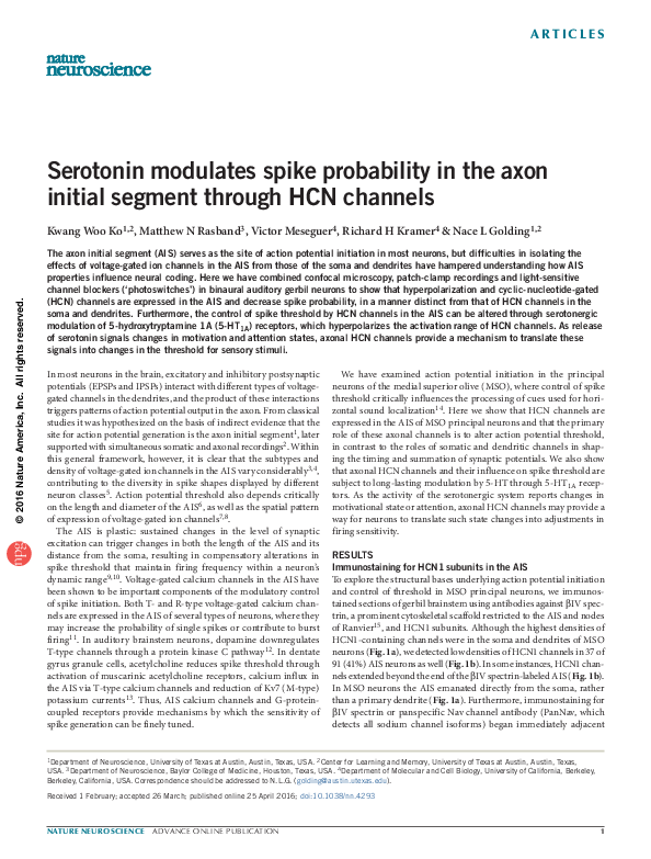 (PDF) Serotonin modulates spike probability in the axon initial segment ...