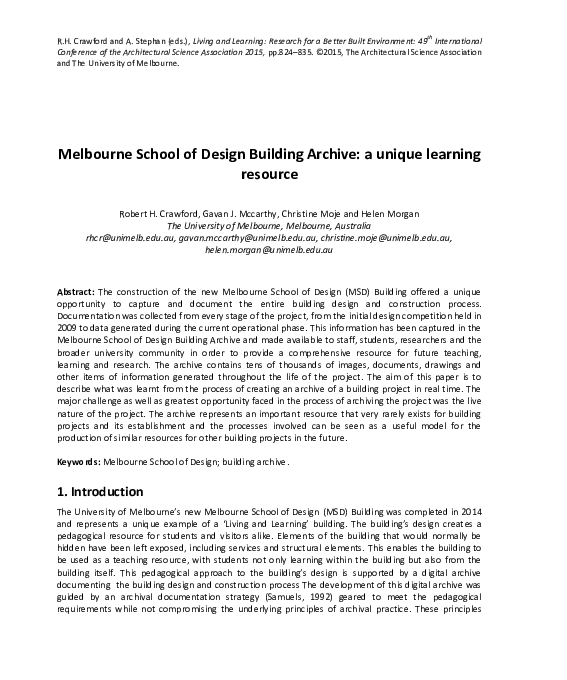 (PDF) Melbourne School of Design Building Archive: a unique learning ...