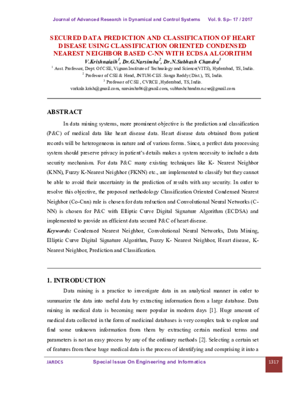 (PDF) SECURED DATA PREDICTION AND CLASSIFICATION OF HEART DISEASE USING ...