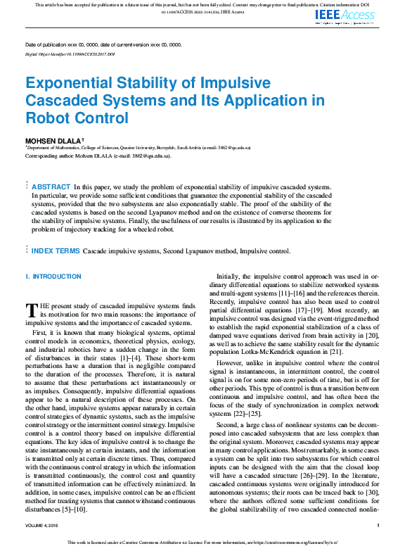 (PDF) Exponential Stability of Impulsive Cascaded Systems and Its Application in Robot Control