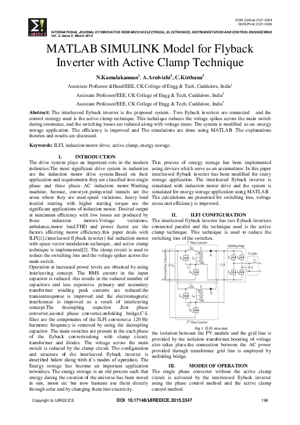 (PDF) MATLAB SIMULINK Model for Flyback Inverter with Active Clamp Technique