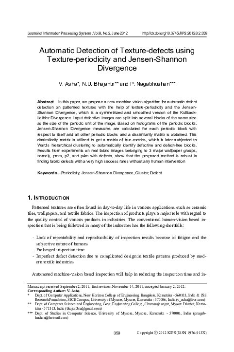 (PDF) Automatic detection of texture defects using texture-periodicity and Gabor wavelets