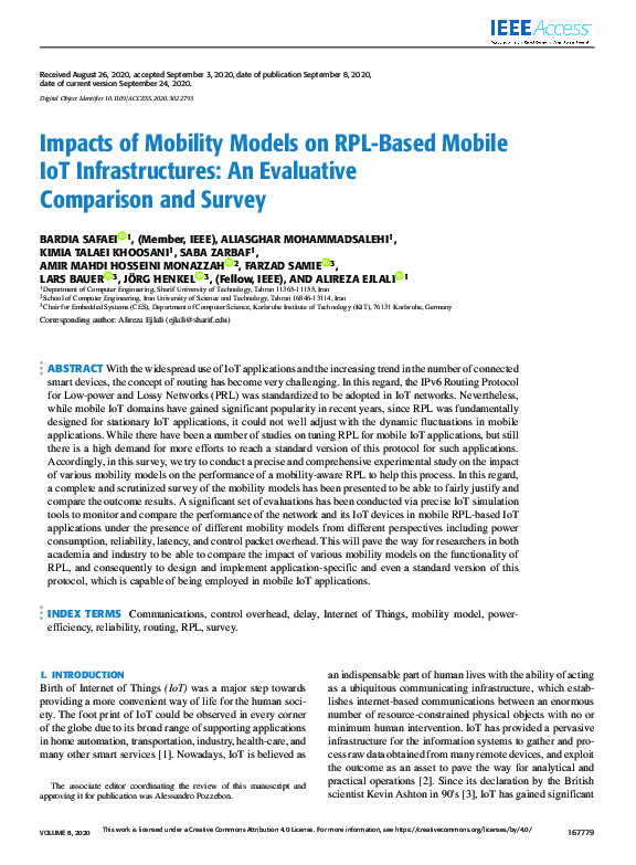 Pdf Impacts Of Mobility Models On Rpl Based Mobile Iot Infrastructures An Evaluative