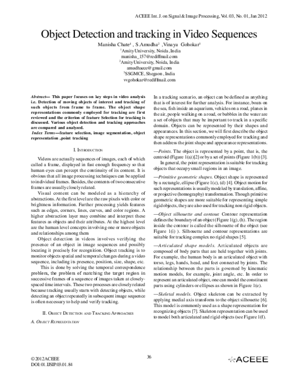 Pdf Object Detection And Tracking In Video Sequences