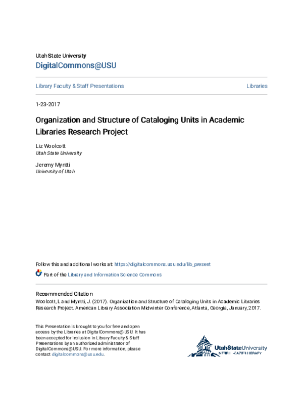(PDF) Organization and Structure of Cataloging Units in Academic ...