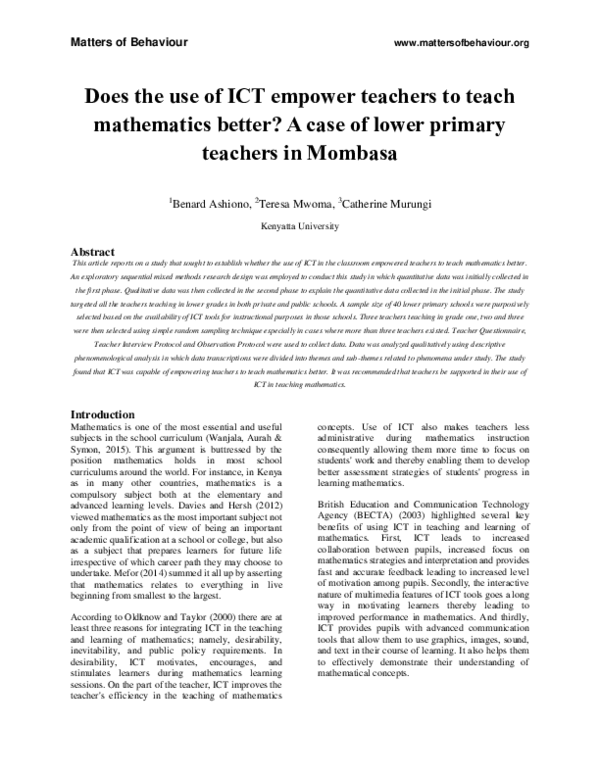 (PDF) Does the use of ICT empower teachers to teach mathematics better ...