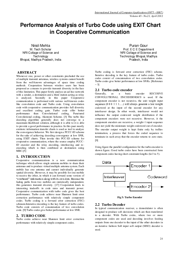 Pdf Performance Analysis Of Turbo Code Using Exit Chart In