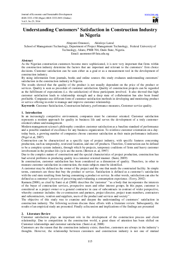 (PDF) Understanding Customers ’ Satisfaction in Construction Industry