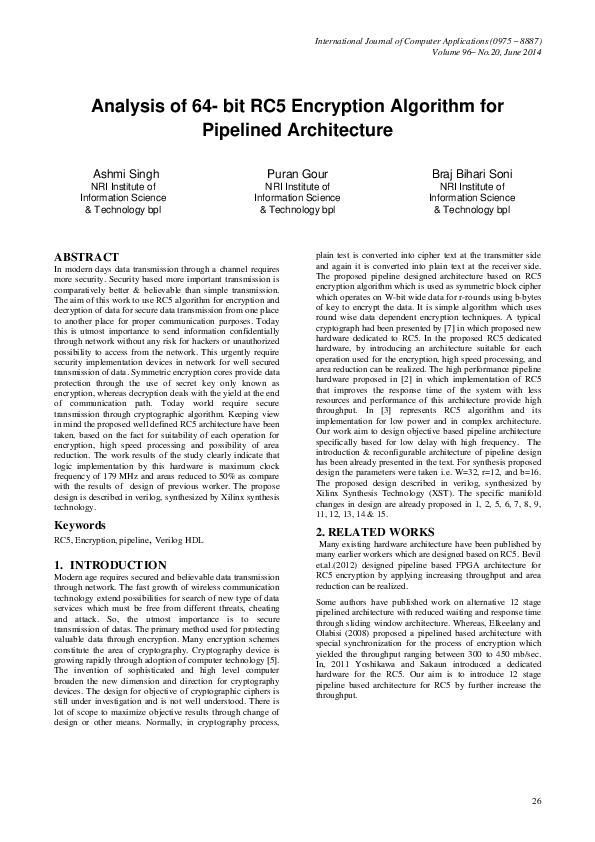 Pdf Analysis Of 64 Bit Rc5 Encryption Algorithm For Pipelined Architecture