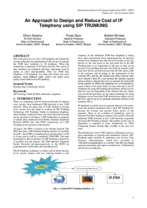 (PDF) An Approach to Design and Reduce Cost of IP Telephony using SIP TRUNKING