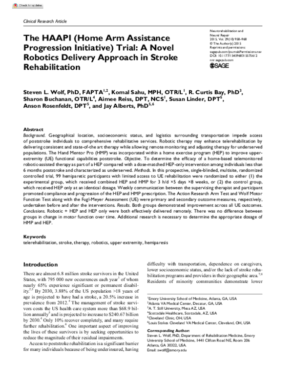(PDF) The HAAPI (Home Arm Assistance Progression Initiative) Trial: A ...
