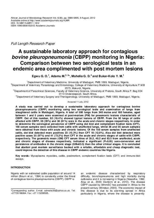 (PDF) A sustainable laboratory approach for contagious bovine ...