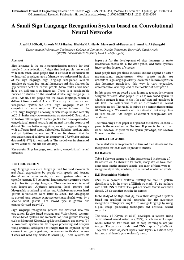 (PDF) A Saudi Sign Language Recognition System based on Convolutional ...