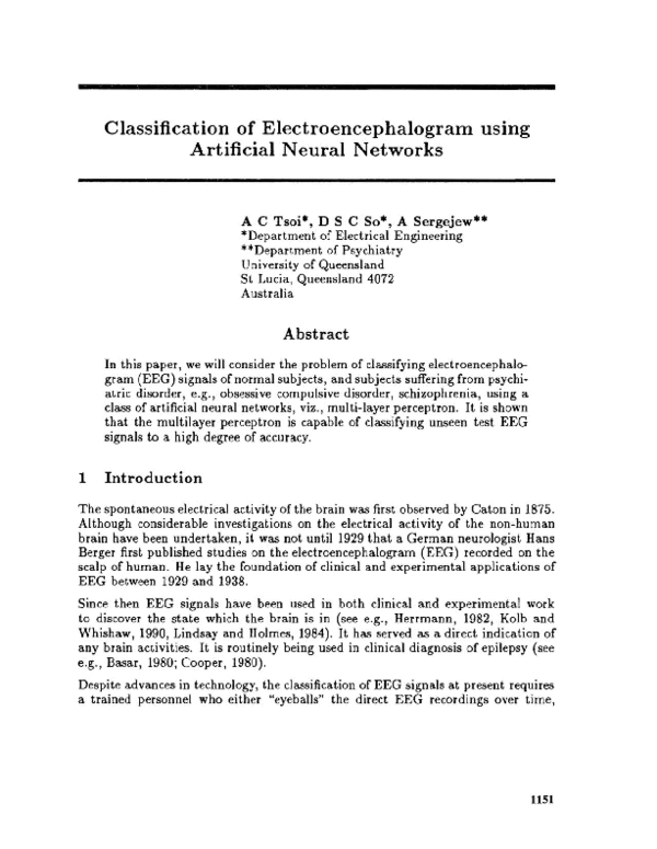 (PDF) Classification of Electroencephalogram using Artificial Neural Networks