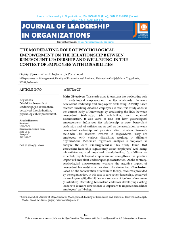 (PDF) The Moderating Role of Psychological Empowerment on the Relationship Between Benevolent ...