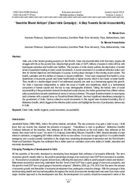 (PDF) Swachha Bharat Abhiyan' (Clean India Campaign) : A Step Towards ...