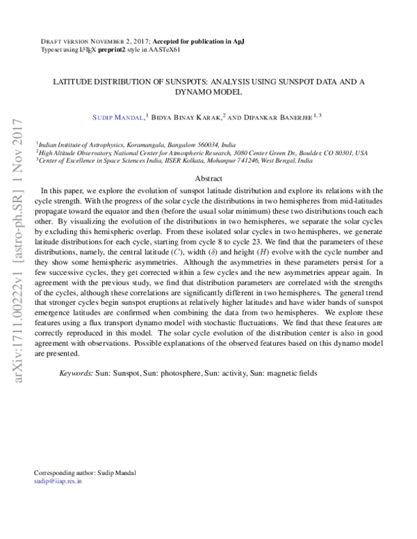 (PDF) Latitude Distribution of Sunspots: Analysis Using Sunspot Data ...