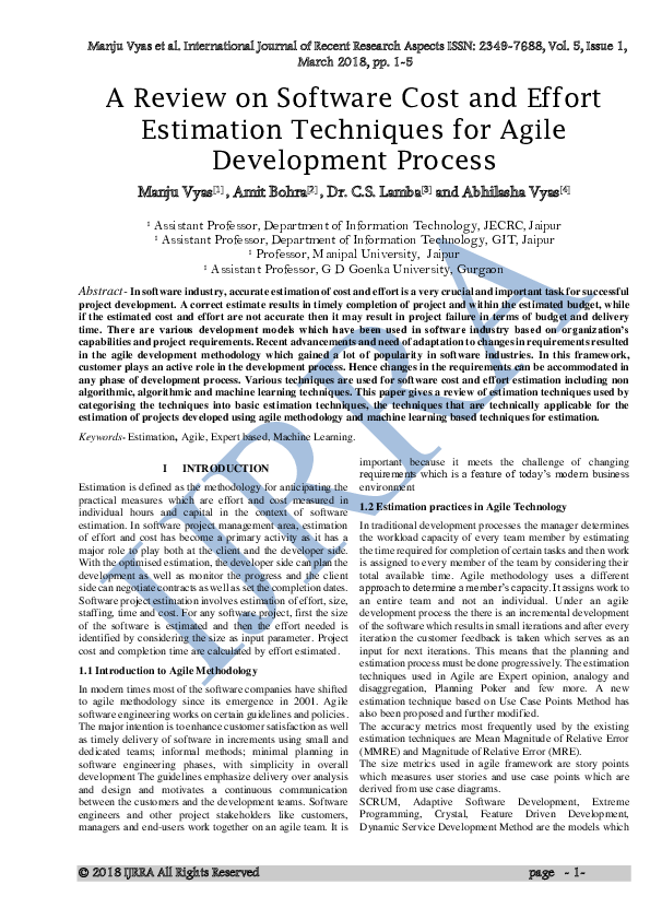 (PDF) A Review on Software Cost and Effort Estimation Techniques for Agile Development Process ...