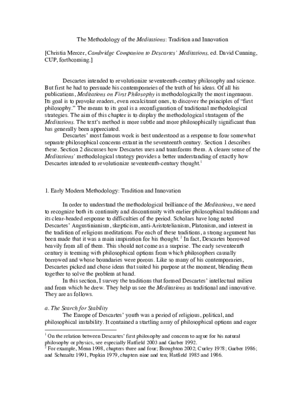 (PDF) The methodology of the Meditations: tradition and innovation