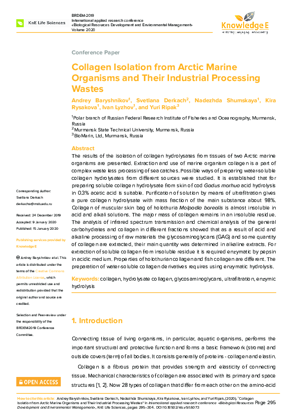 (PDF) Collagen Isolation from Arctic Marine Organisms and Their ...