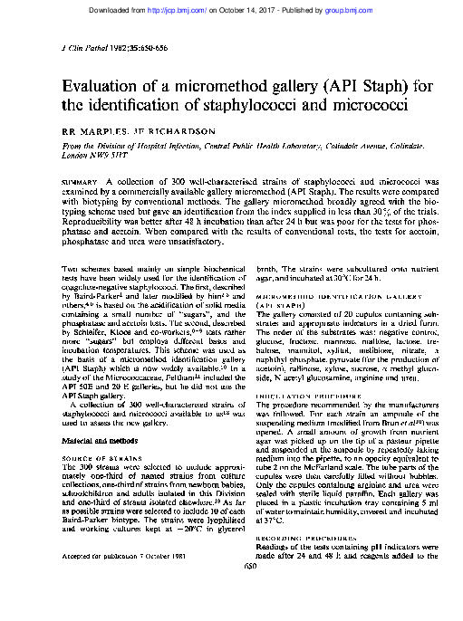 (PDF) Evaluation of a micromethod gallery (API Staph) for the ...