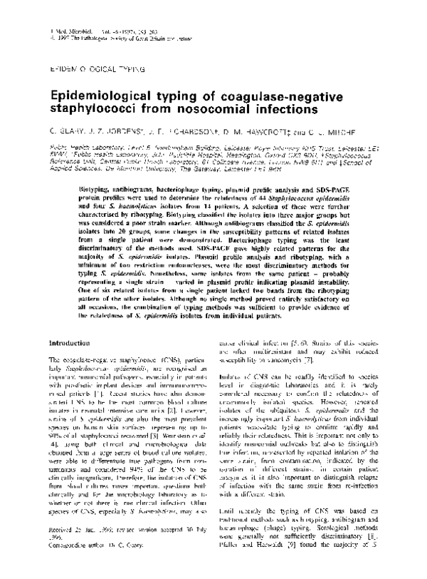 (PDF) Epidemiological typing of coagulase-negative staphylococci from ...
