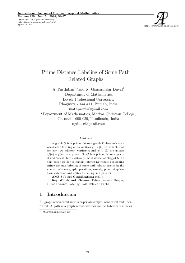 (PDF) Prime Distance Labeling of Some Path Related Graphs