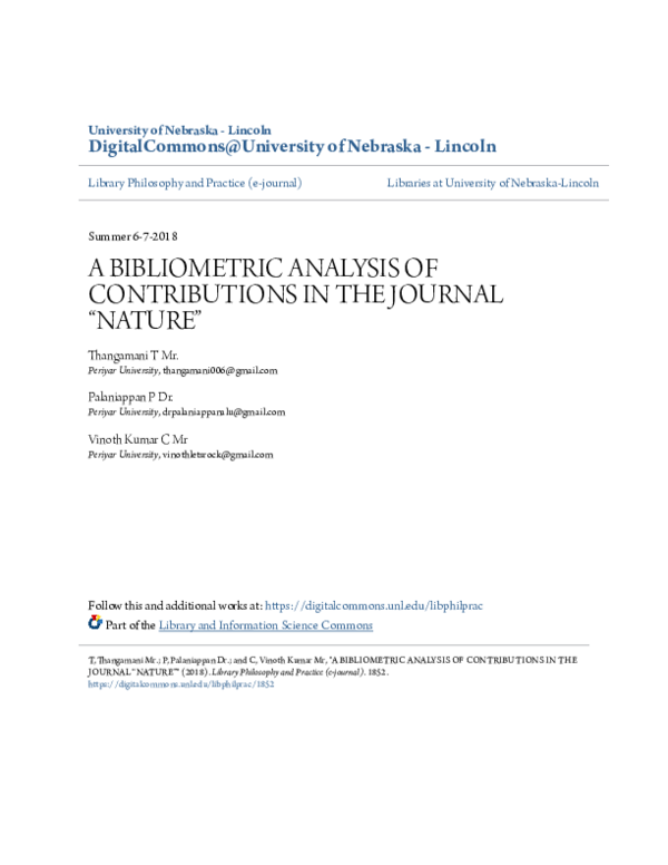 (PDF) A Bibliometric Analysis of Contributions in the Journal ‘Library ...