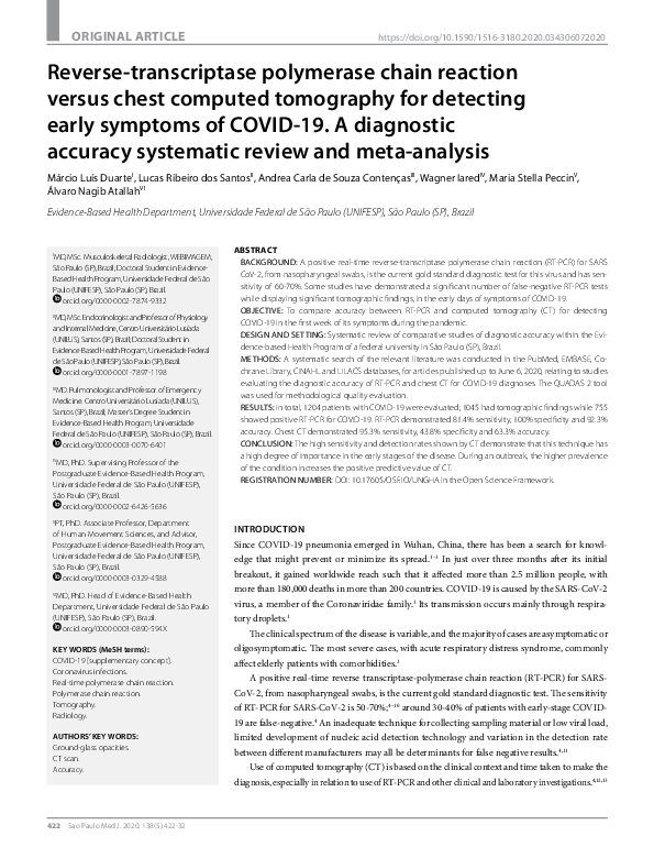 (PDF) Reverse-transcriptase polymerase chain reaction versus chest computed tomography for ...