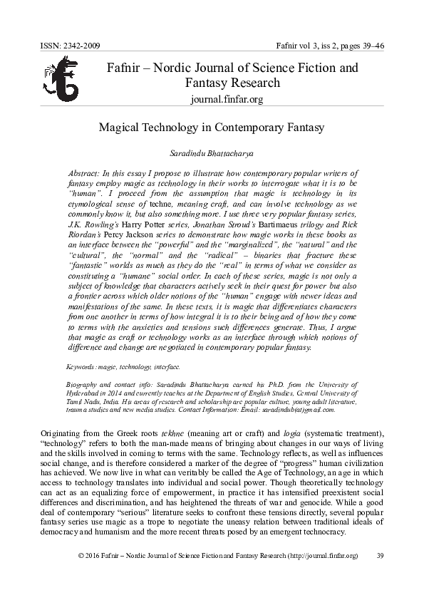 (PDF) Magical Technology in Contemporary Fantasy
