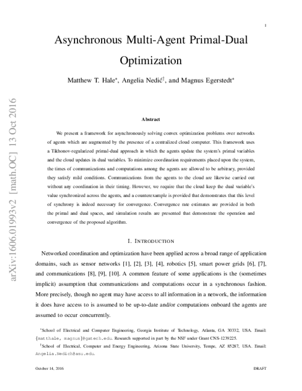 (PDF) Asynchronous Multiagent Primal-Dual Optimization