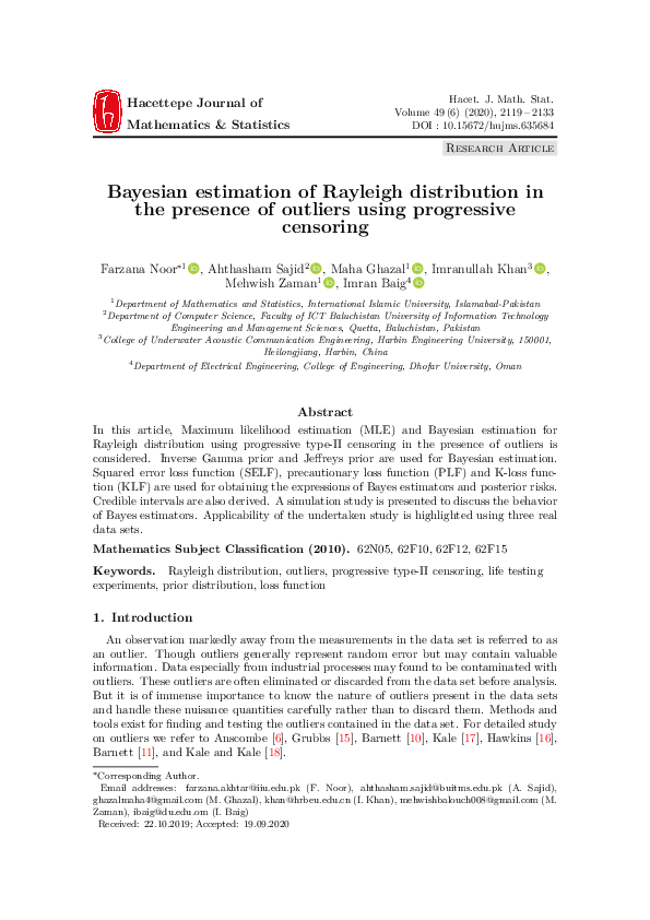 Pdf Bayesian Estimation Of Rayleigh Distribution In The Presence Of Outliers Using Progressive