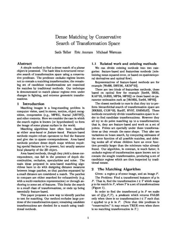 (PDF) Dense Matching by Conservative Search of Transformation Space