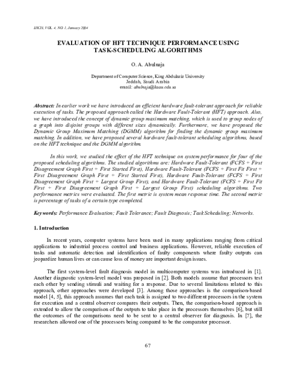 (PDF) Evaluation of HFT Technique Performance Using Task-Scheduling Algorithms