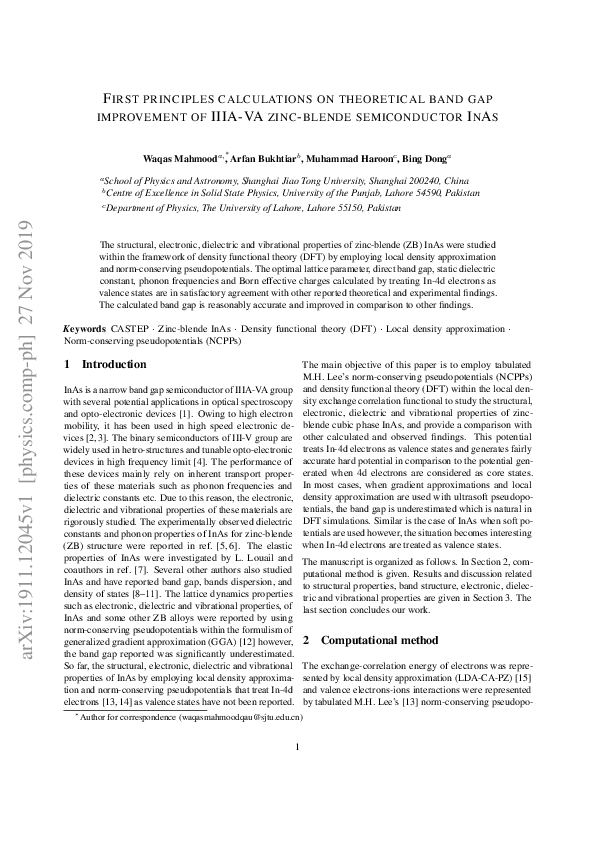 (PDF) First principles calculations on theoretical band gap improvement ...