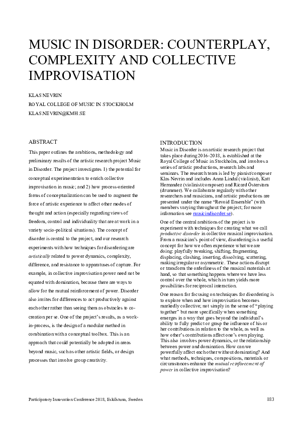 (PDF) Music in Disorder: Counterplay, Complexity and Collective ...