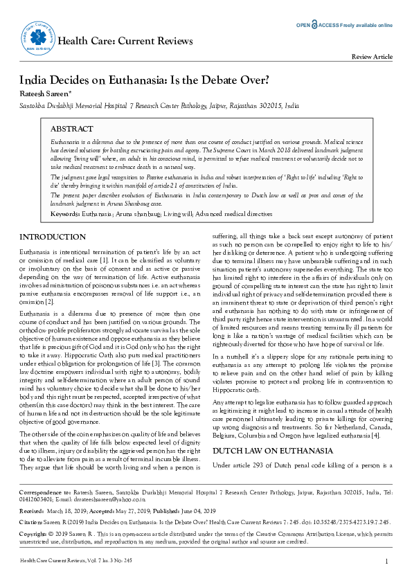 (PDF) The Debate Over Euthanasia and Human Rights