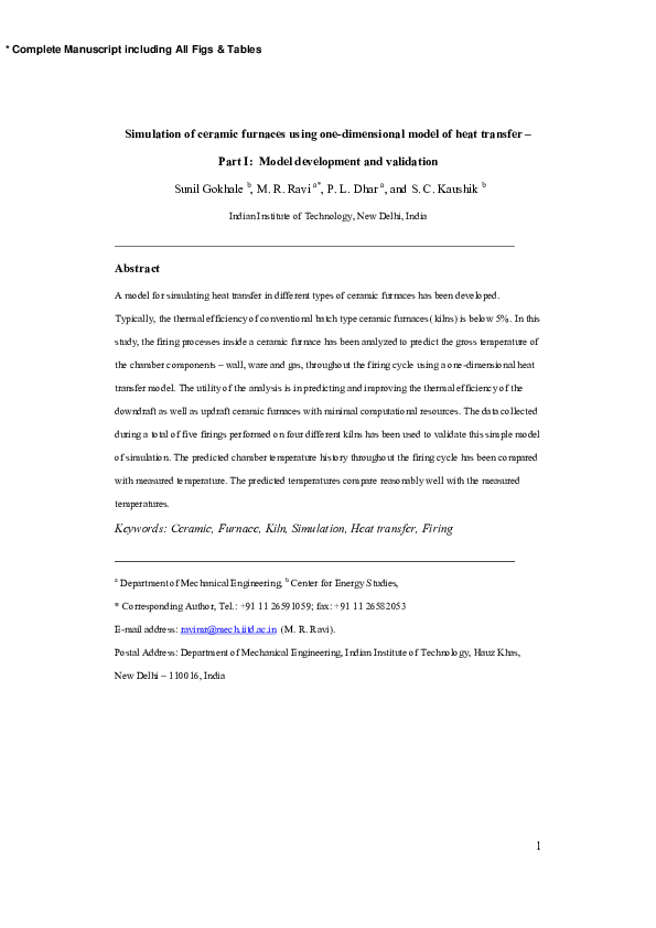 (PDF) Simulation of ceramic furnaces using one-dimensional model of ...