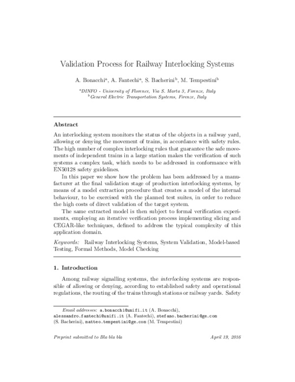 Pdf Validation Process For Railway Interlocking Systems