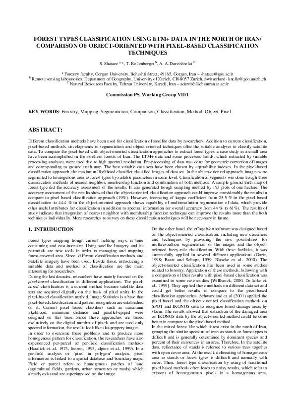 (PDF) Forest Types Classification Using Etm + Data in the North of Iran / Comparison of Object ...