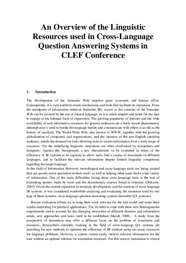 (PDF) An overview of the linguistic resources used in cross-language ...