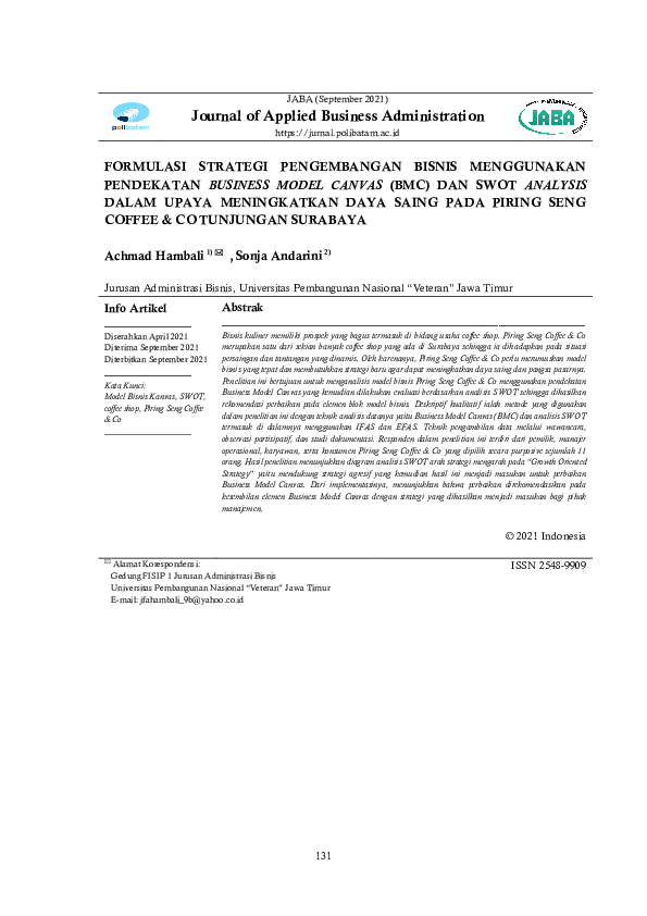 (PDF) Formulasi Strategi Pengembangan Bisnis Menggunakan Pendekatan ...