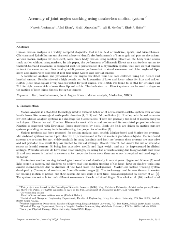 (PDF) Accuracy of joint angles tracking using markerless motion system I