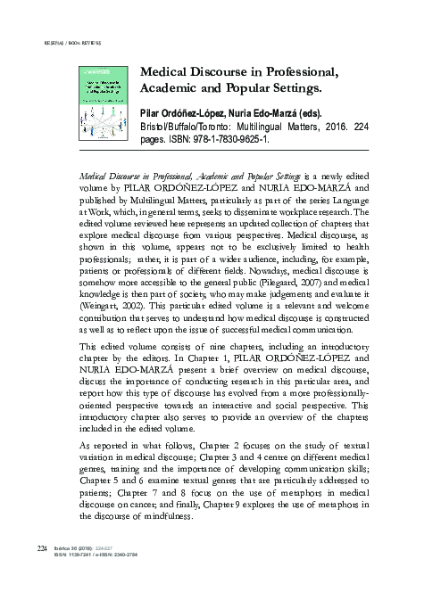 (PDF) Medical Discourse in Professional, Academic and Popular Settings