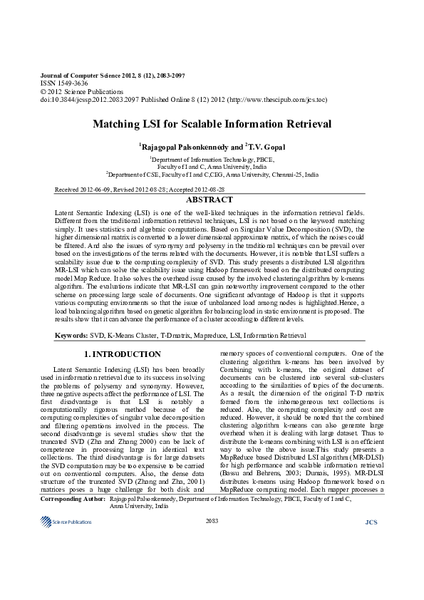 (PDF) Matching Lsi for Scalable Information Retrieval
